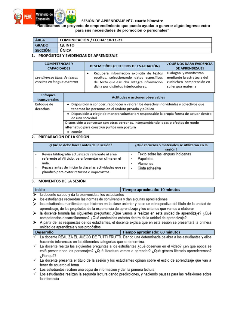 Sesión de Aprendizaje 11 | PDF | Aprendizaje | Ciencia cognitiva