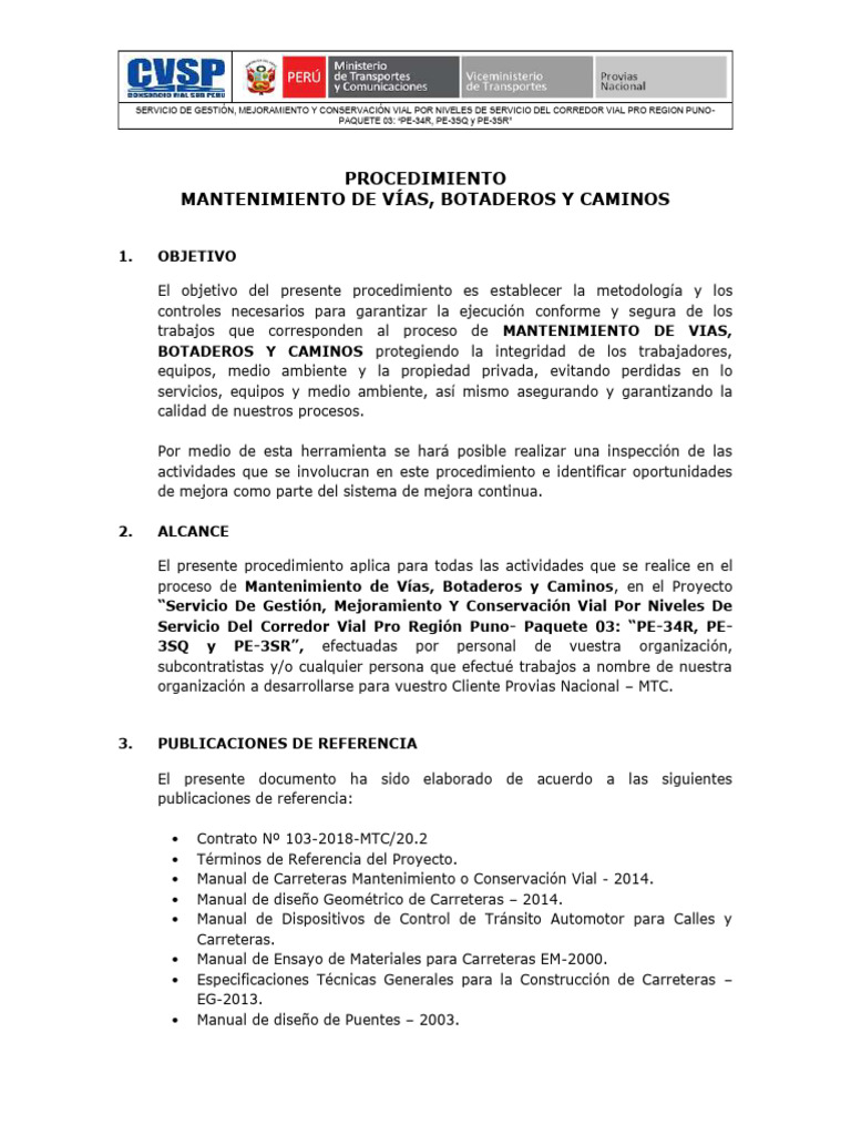 5.0 Mantenimiento de Vias, Botaderos y Caminos | PDF | Calidad (comercial)