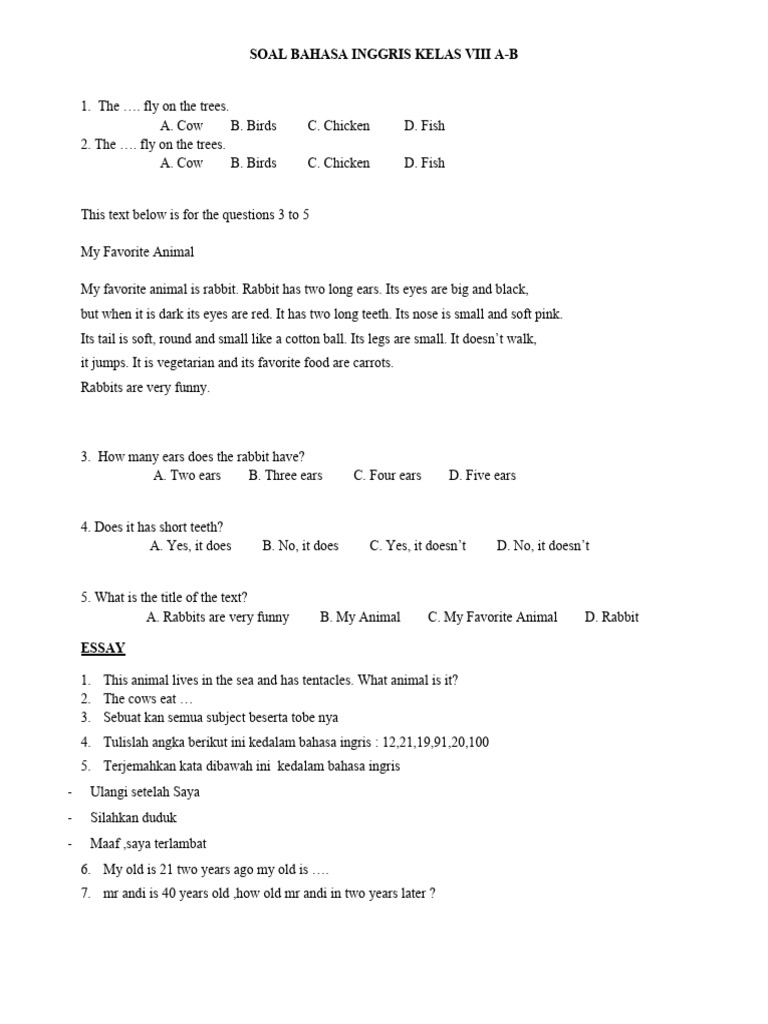 Soal Bahasa Inggris Kelas Viii Ab SMP 2023 | PDF | Biology | Organisms