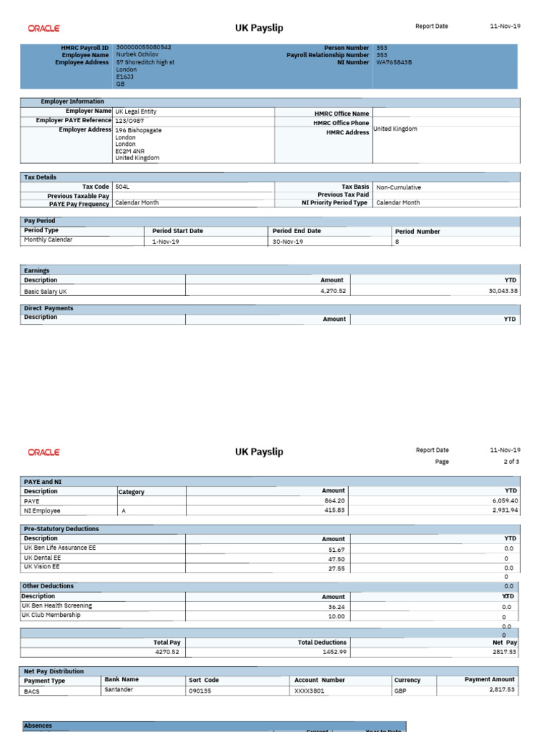 Uk Payslip PDF | PDF | Payroll Tax | Paycheck