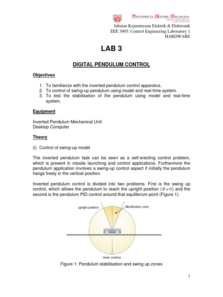 Digital Pendulum Control Lab Guide | PDF | Pendulum | Control Theory
