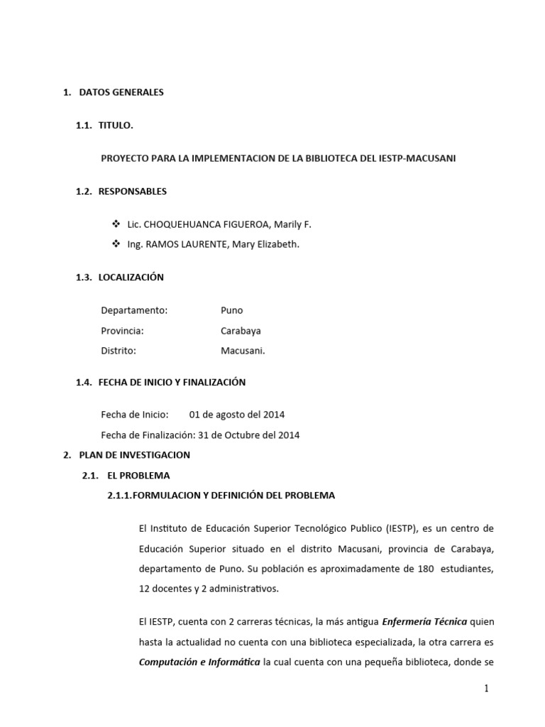 Perfil de Proyecto de Biblioteca | PDF | Bibliotecas | Enseñando