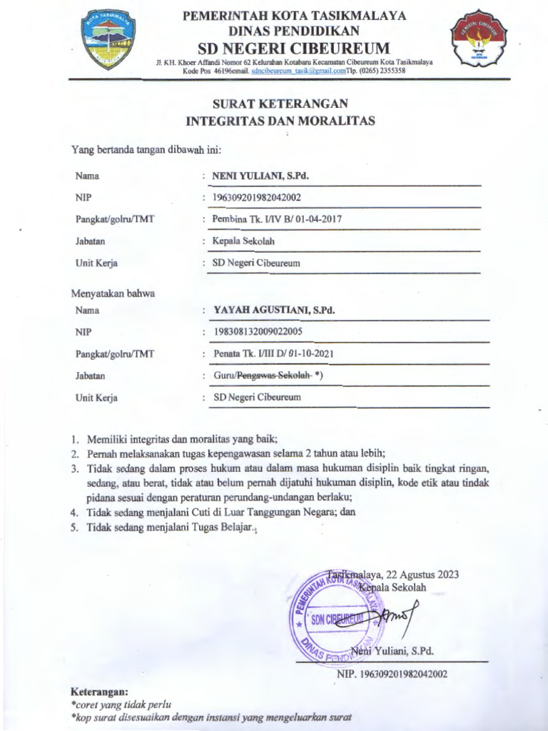 Surat Keterangan Integritas Dan Moralitas | PDF Surat Keterangan Integritas Dan Moralitas | PDF