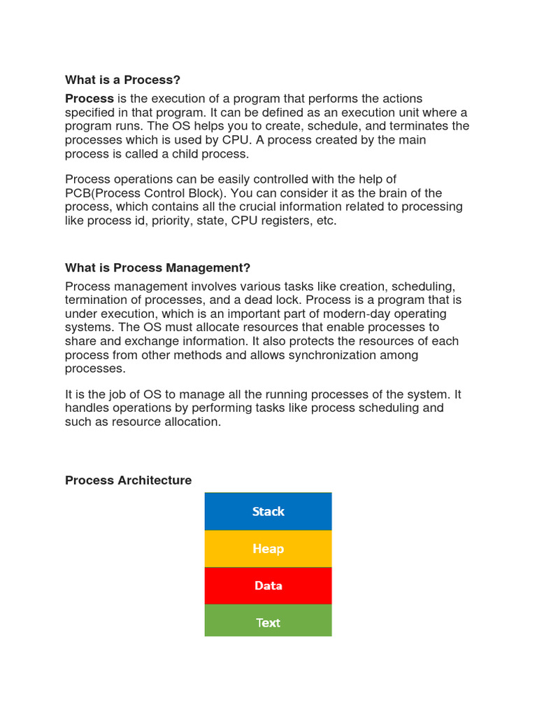 What Is A Process? Process Is The Execution of A Program That Performs The Actions | PDF ...