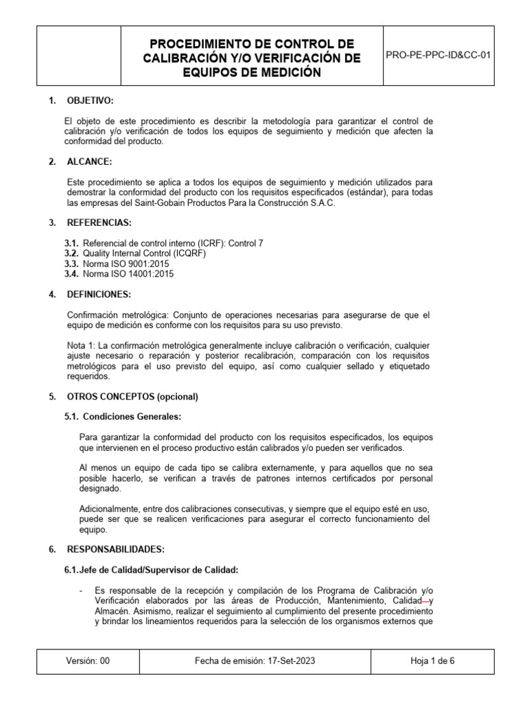 Control de Calibración de Equipos de Medición | PDF | Calibración | Medición