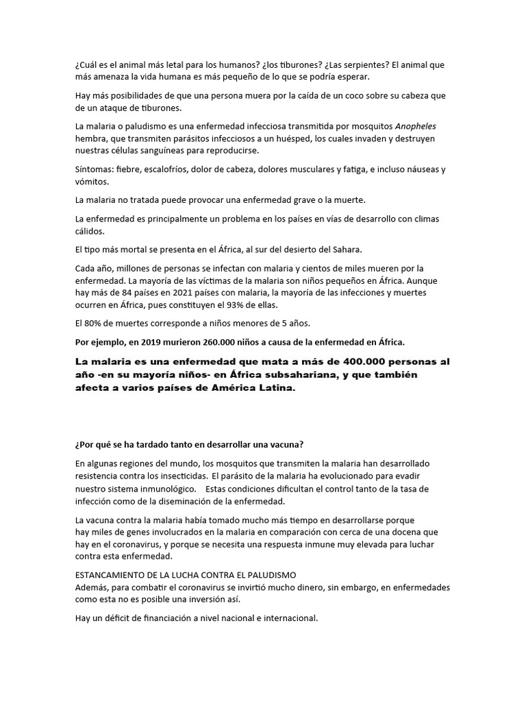 Cuál Es El Animal Más Letal para Los Humano1 | PDF | Malaria ... Cuál Es El Animal Más Letal para Los Humano1 | PDF | Malaria ...