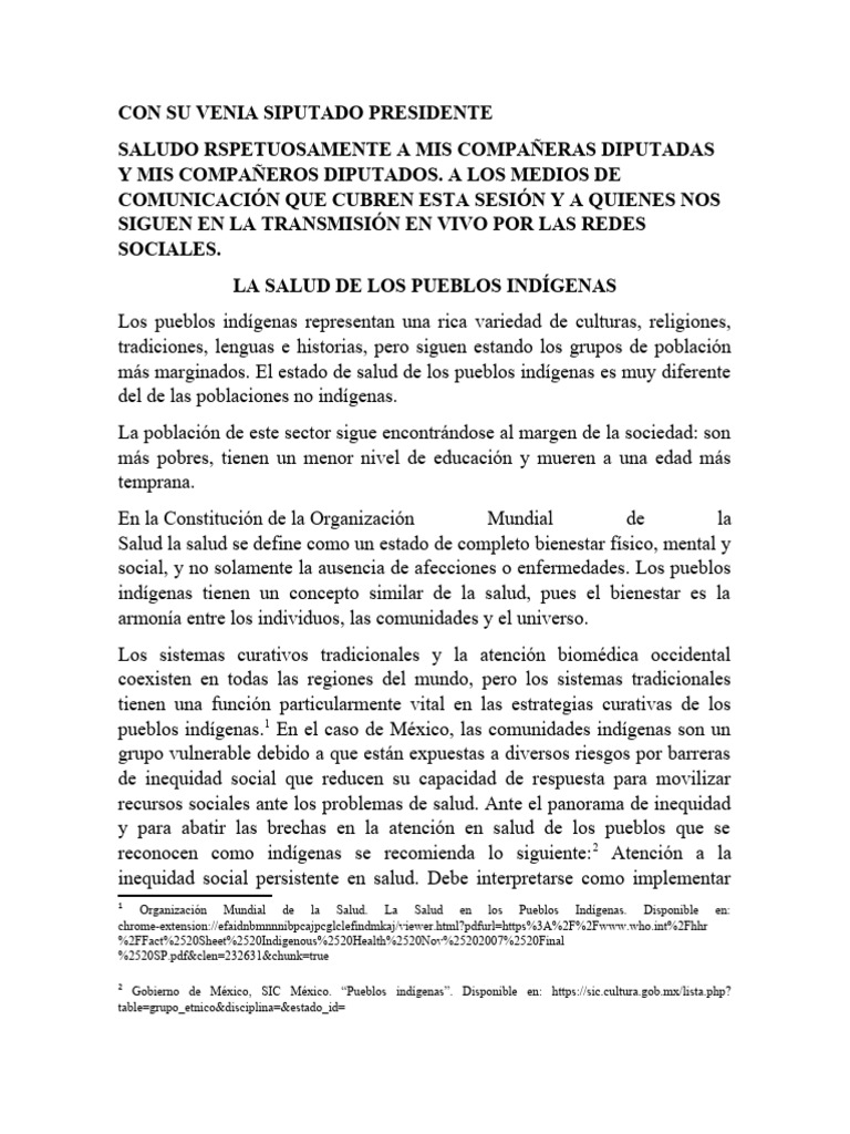 Jahv. Participación Exhorto Salud en Pueblos Indígenas. | PDF ...
