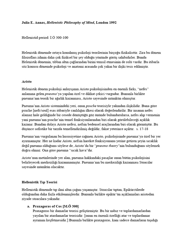 Hellenistic Philosophy of Mind | PDF