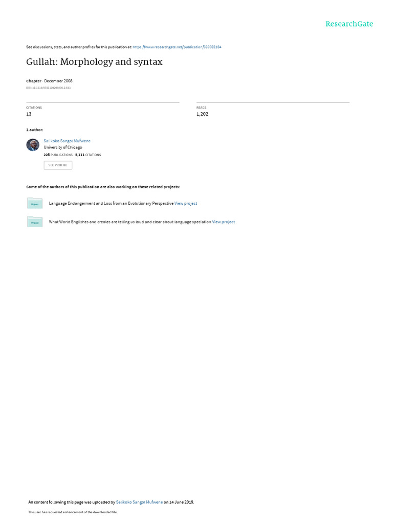 Gullah Morphologyandsyntax | PDF | English Language | Dialect