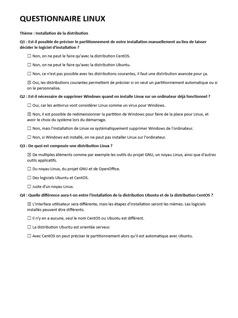 Questionnaire sur l'installation et l'utilisation de Linux | PDF ...