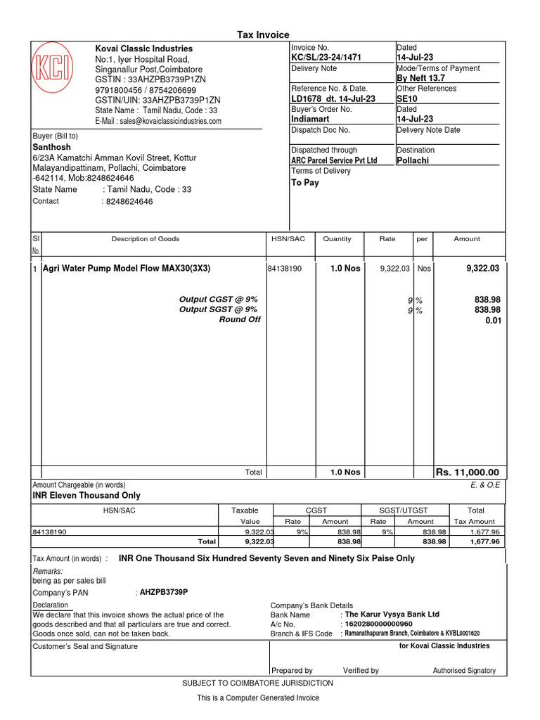 Kci SL Inv 1471 | PDF | Invoice | Taxation