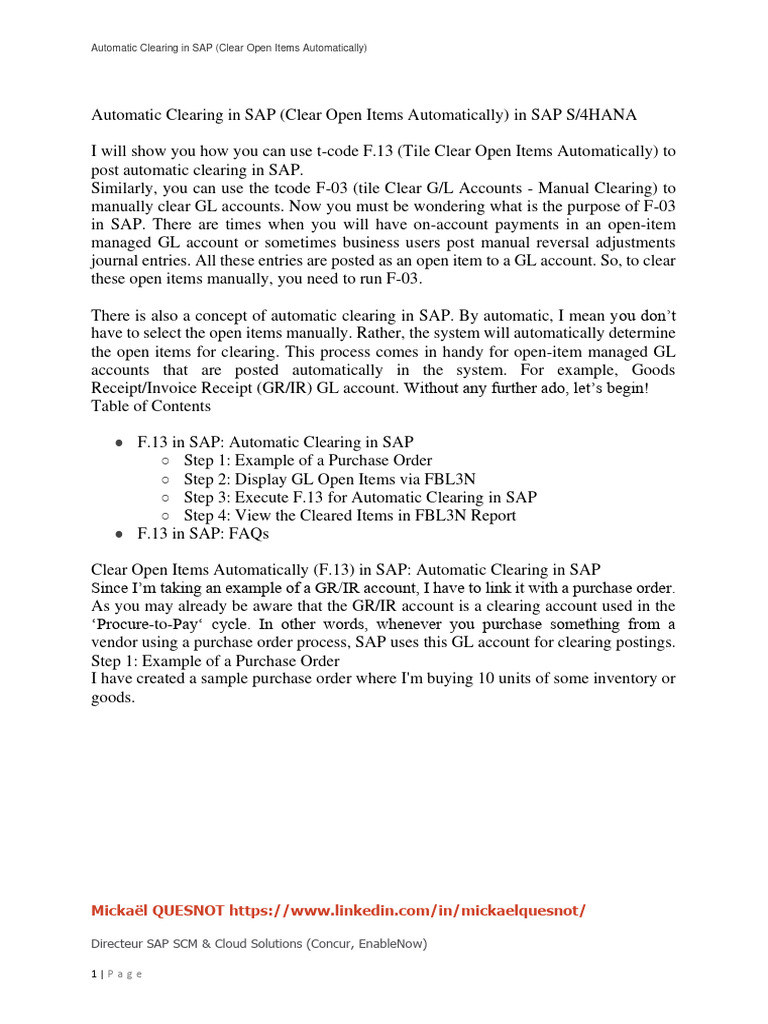 Automatic Clearing in SAP (Clear Open Items Automatically) | PDF ...