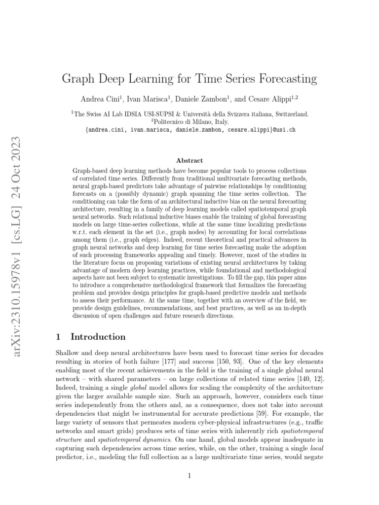 Graph Deep Learning For Time Series Forecasting Andrea Cini Ivan Marisca Daniele Zambon And
