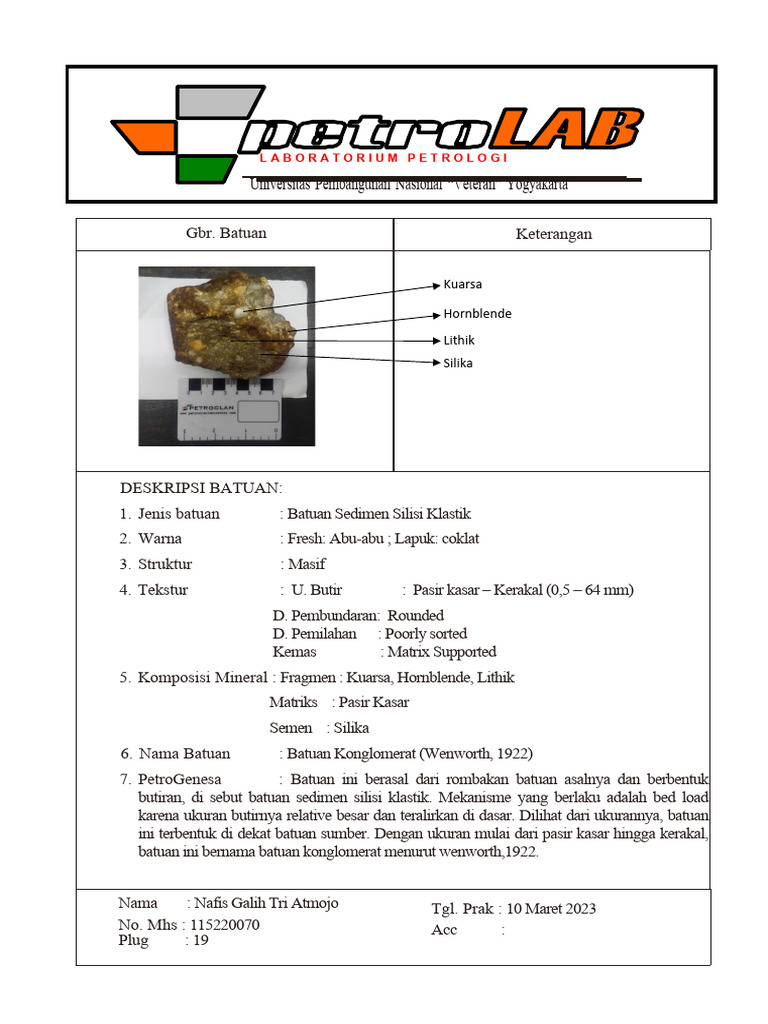 LEMBAR DESKRIP PETRO Batuan Sedimen Klastik | PDF