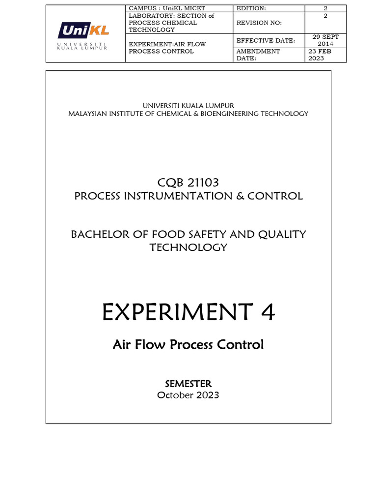 Exp 4 - Air Flow Process Control | PDF | Valve | Theory