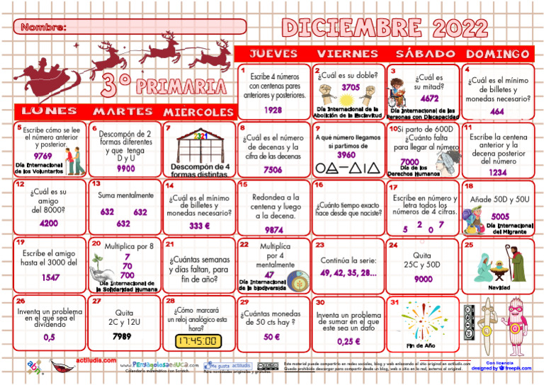 Tercero Calendario Diciembre 2022 | PDF