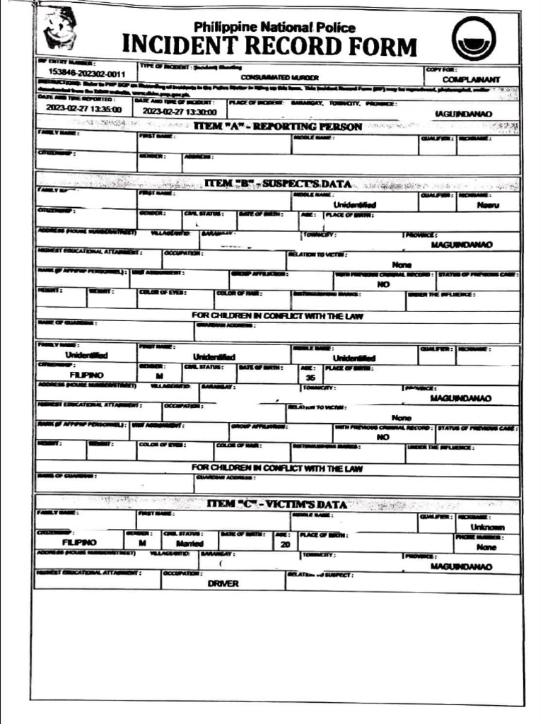 Shooting Incident Report Form | PDF | Teaching Methods & Materials ...