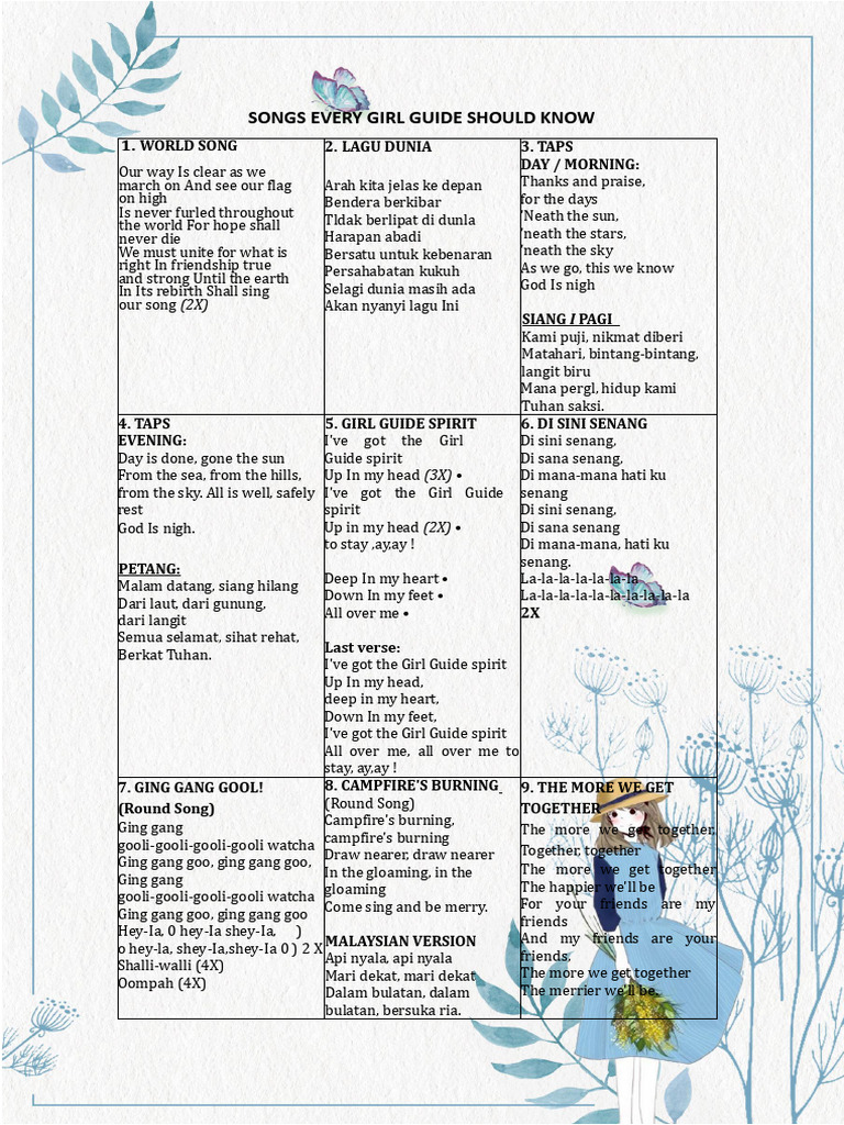 Songs Every Girl Guide Should Know | PDF