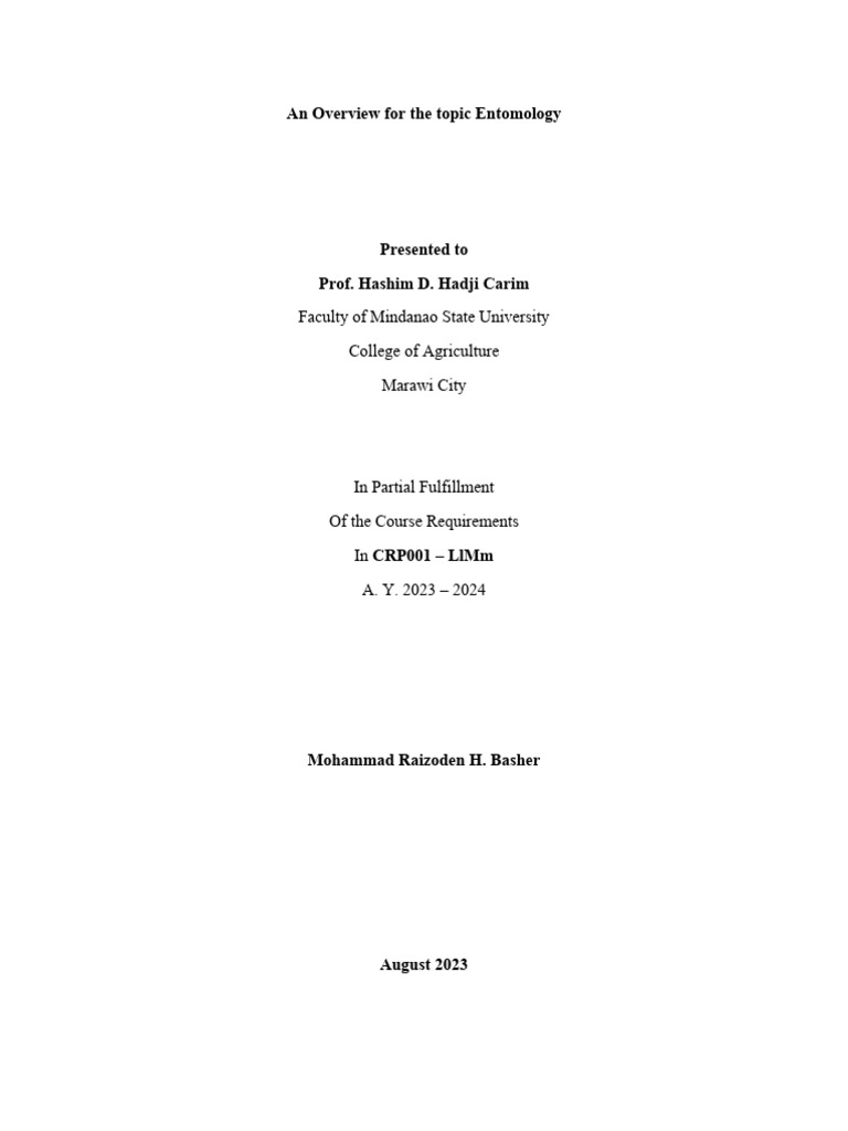 Entomology Overview for CRP001 Course | PDF