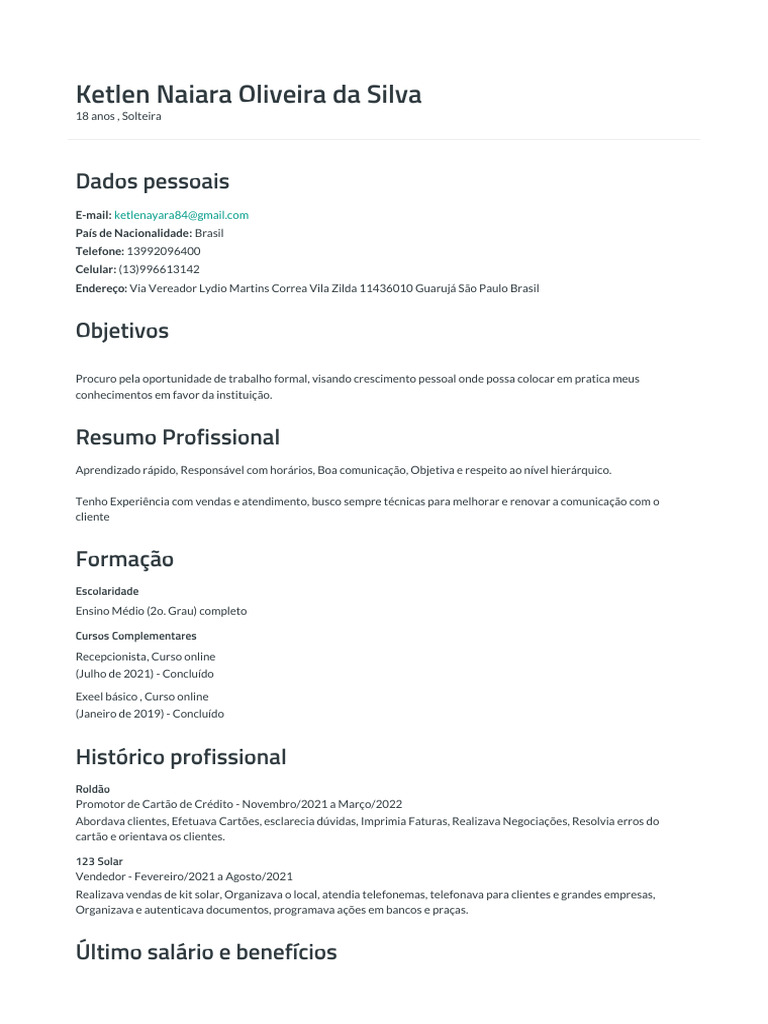 Currículo de Ketlen Naiara Oliveira | PDF