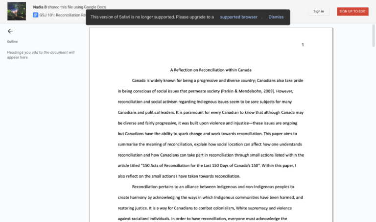 GSJ 101: Reconciliation Reflection - Google Docs | PDF