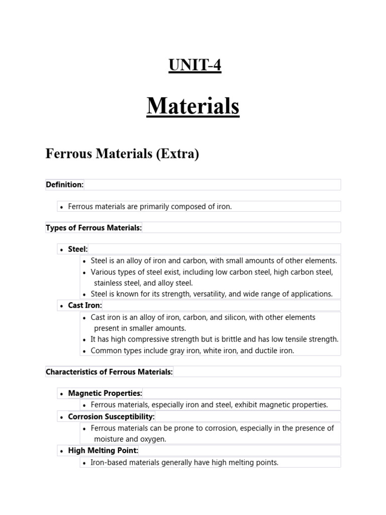 MSM Unit 4 Chap 2 (Ferrous Materials and Non-Ferrous Materials) | PDF | Steel | Ceramics