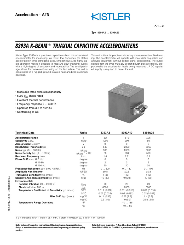 Kistler 8393A | PDF | Accelerometer | Electrical Connector