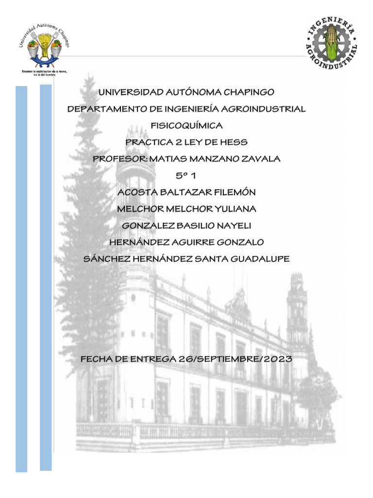 Practica 2 LEY DE HESS | PDF | Entalpía | Reacciones químicas