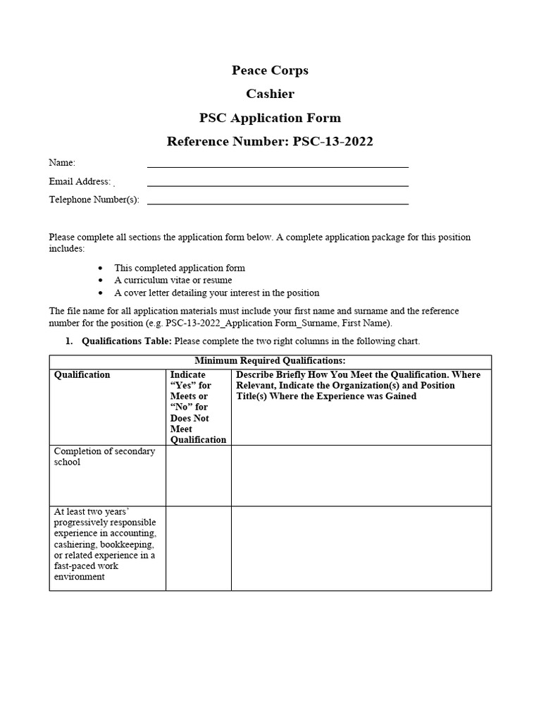 Cashier Job Application Form | PDF | Peace Corps | Business