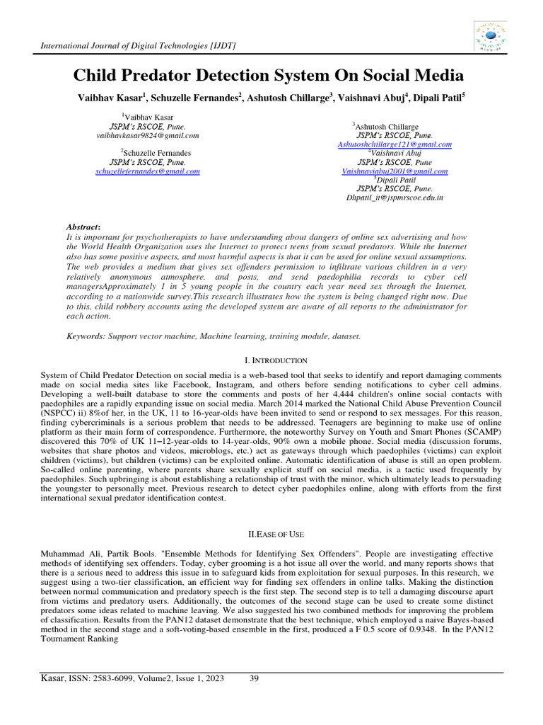 Child Predator Detection System On Social Media | PDF | Support Vector ...