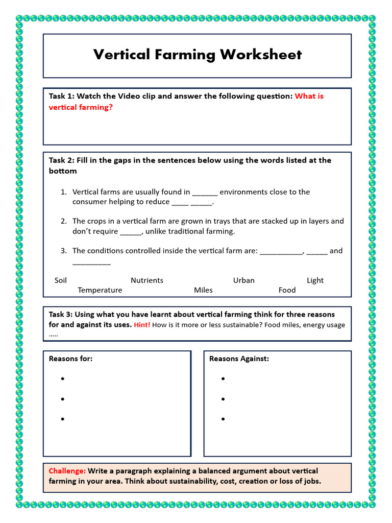 Vertical Farming Worksheet: Task 1: Watch The Video Clip and Answer The Following Ques:on | PDF