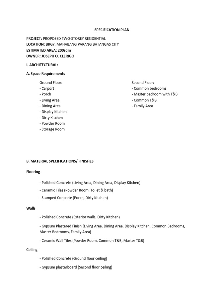 Arc 3101 Clerigo Joseph O. Specification Plan | PDF | Sanitary Sewer ...