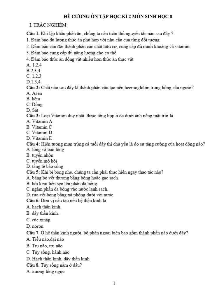 ÔN TẬP CUỐI KÌ II SINH 8 | PDF