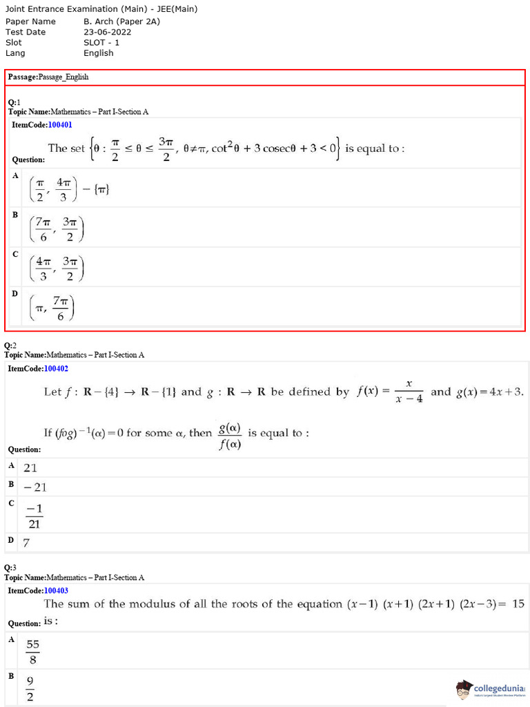 JEE Main 2022 June 23 B Arch Paper 2A 1 | PDF | Career And Technical ...