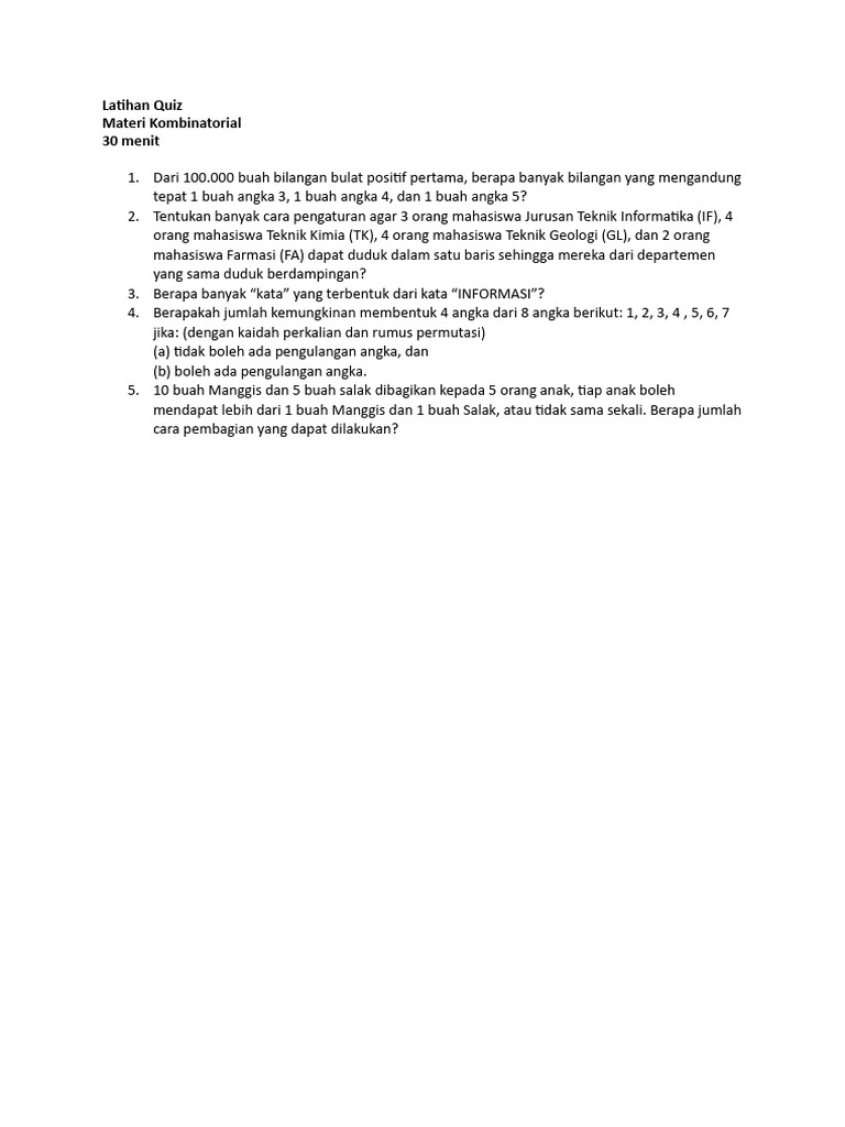 Sol Quiz Kombinatorial | PDF | Seni & Disiplin Bahasa | Kesehatan Holistik