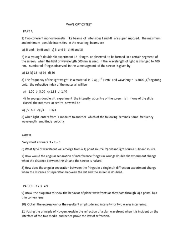 Wave Optics QP | PDF | Diffraction | Wavelength