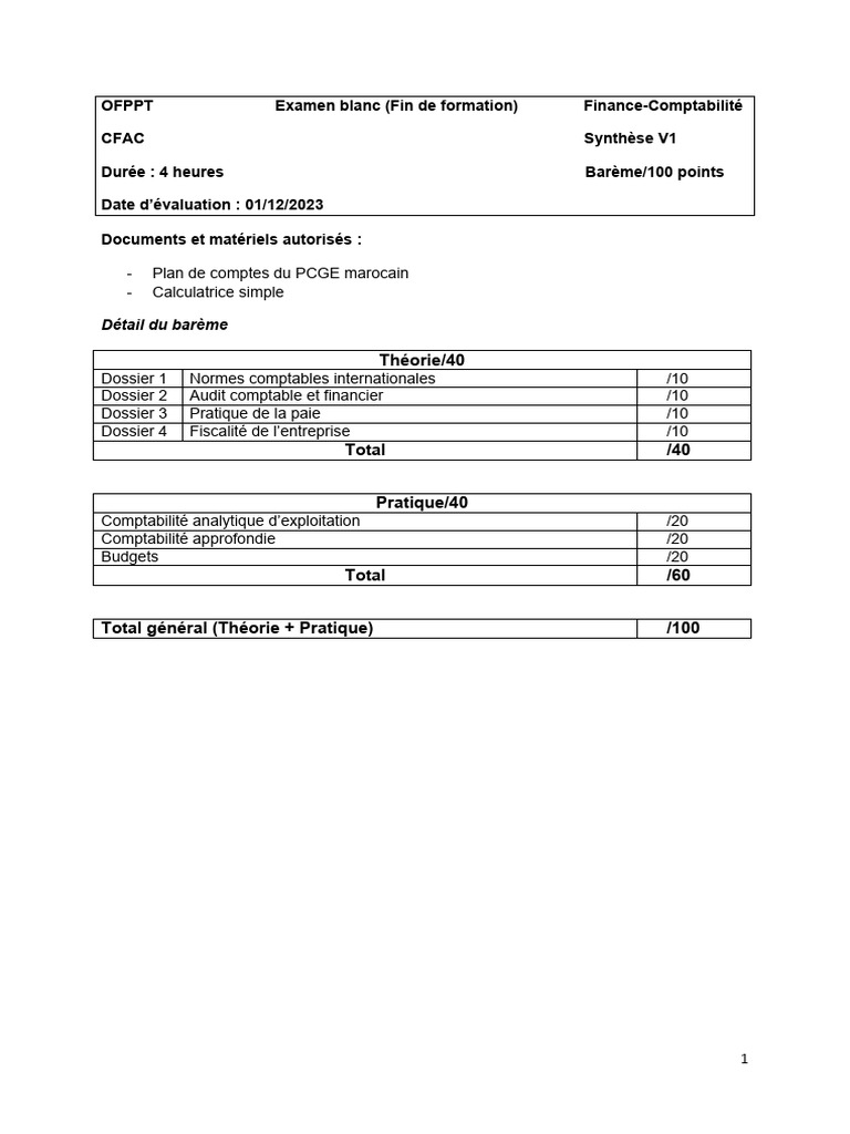 Examen Blanc Finance V1 | PDF | Audit | Audit financier