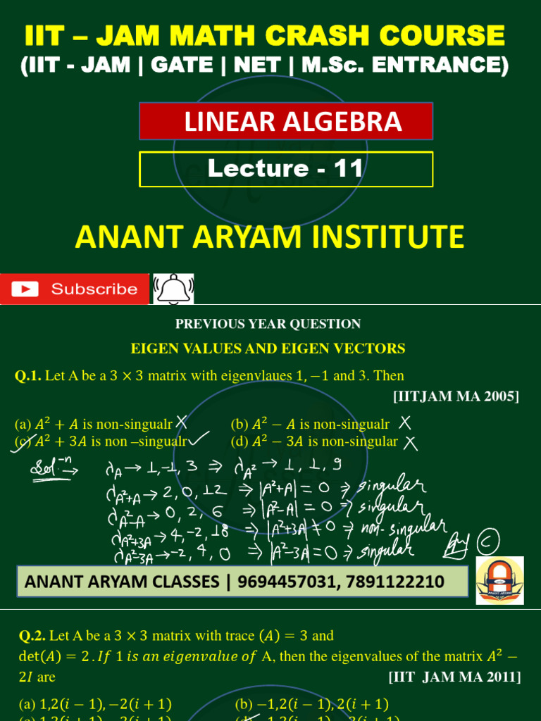 Linear Algebra Lec - 11 Iit - Jam Math Crash Course 2023 | PDF ... Linear Algebra Lec - 11 Iit - Jam Math Crash Course 2023 | PDF ...
