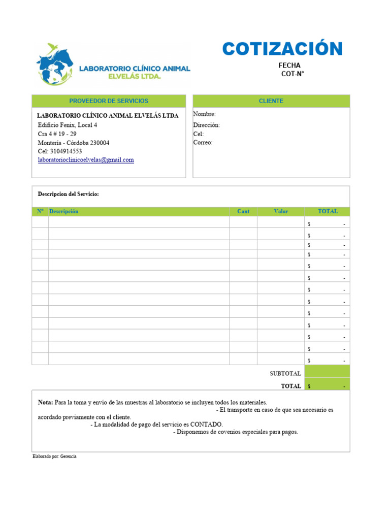 Cotización de Servicios de Laboratorio | PDF