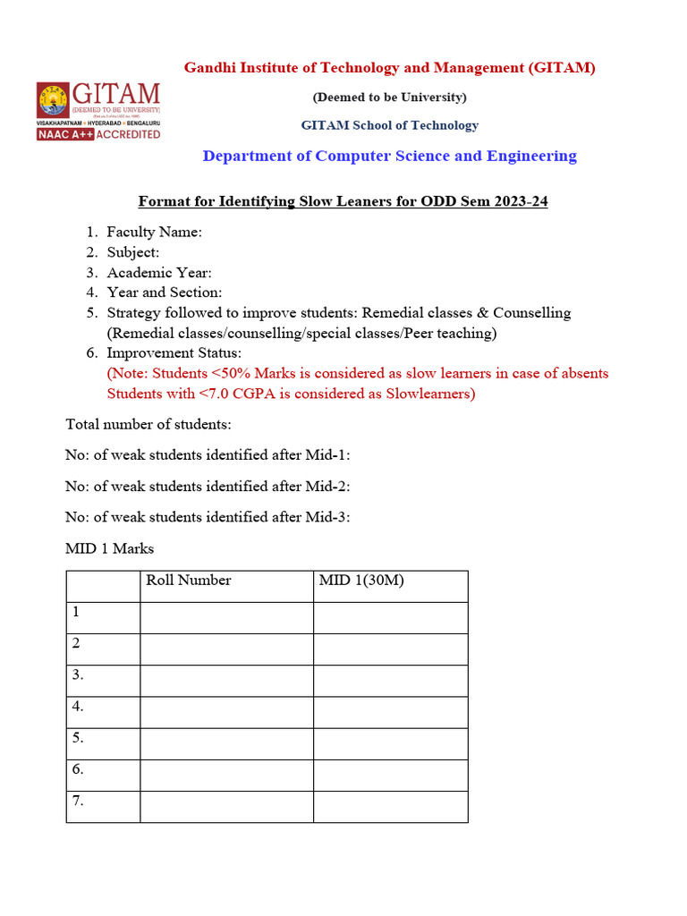 Remedial Teaching Format for Slow Learners | PDF | Computers