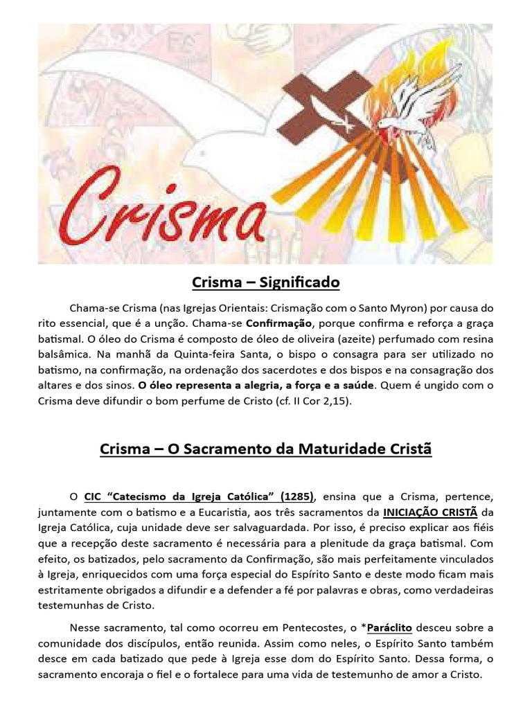 O Sacramento Do Crisma | PDF | Crisma | Espírito Santo (religião)