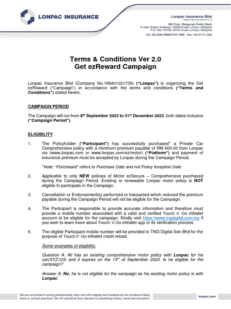 Lonpac ezReward Campaign Terms | PDF | Insurance | Private Law