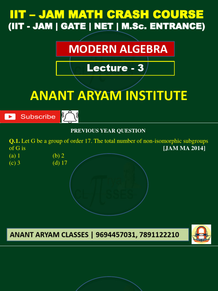 Modern Algebra Lec - 3 Iit - Jam Math Crash Course 2023 | PDF | Group (Mathematics) | Index Of A ...