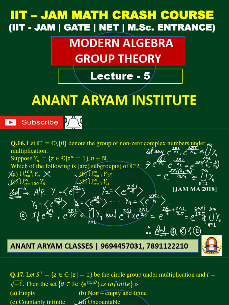 Modern Algebra Lec - 5 Iit - Jam Math Crash Course 2023 | PDF | Group (Mathematics) | Index Of A ...