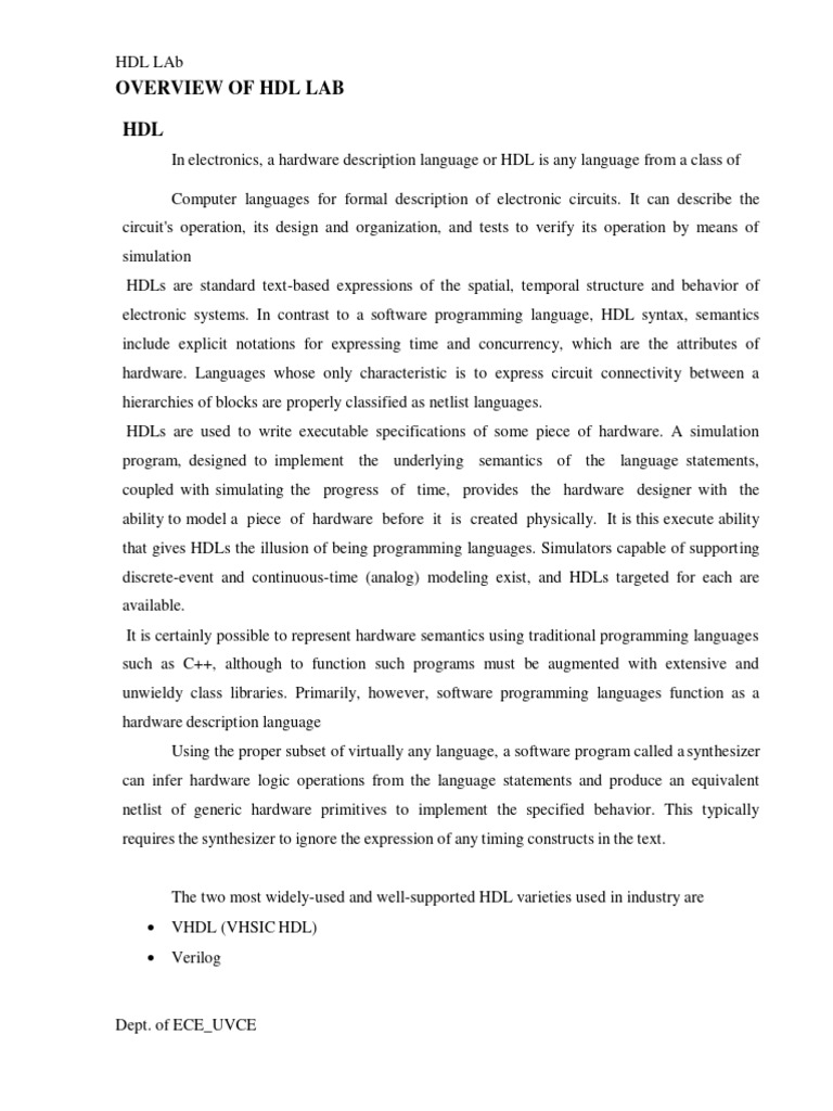 HDL Lab Ece Uvce Jan20 | PDF | Hardware Description Language | Vhdl