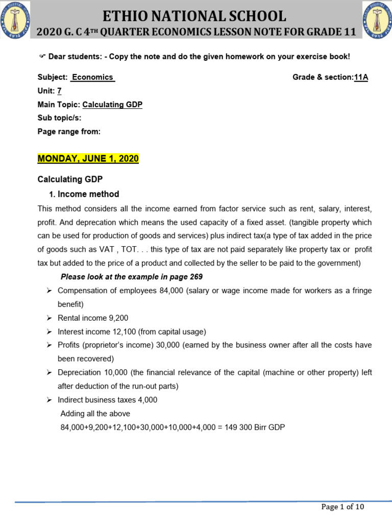 Economics Lesson Notes | PDF | Gross Domestic Product | Consumption ...