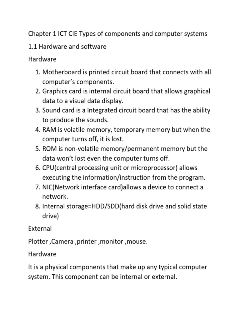 Chapter 1 Ict Cie Types Of Components And Computer Systems Pdf Graphical User Interfaces