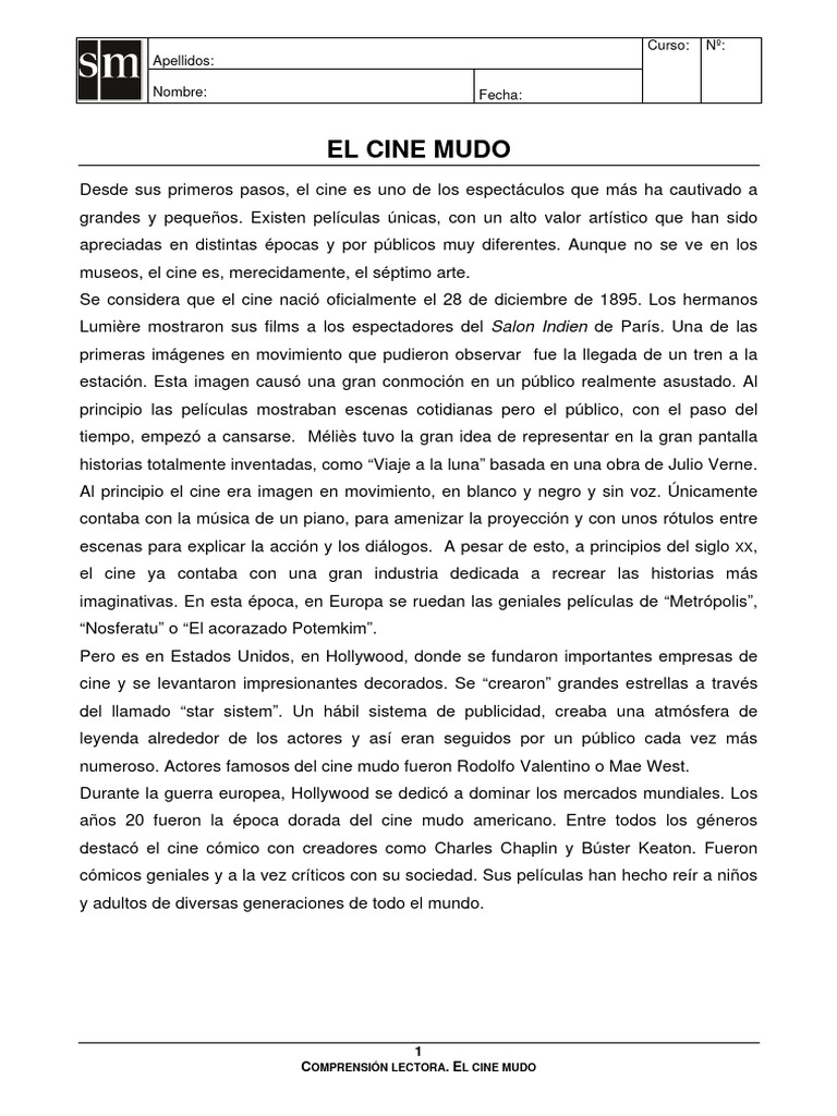 Comprensión Lectora. El Cine Mudo | PDF | Leonardo Da Vinci | Robin Hood