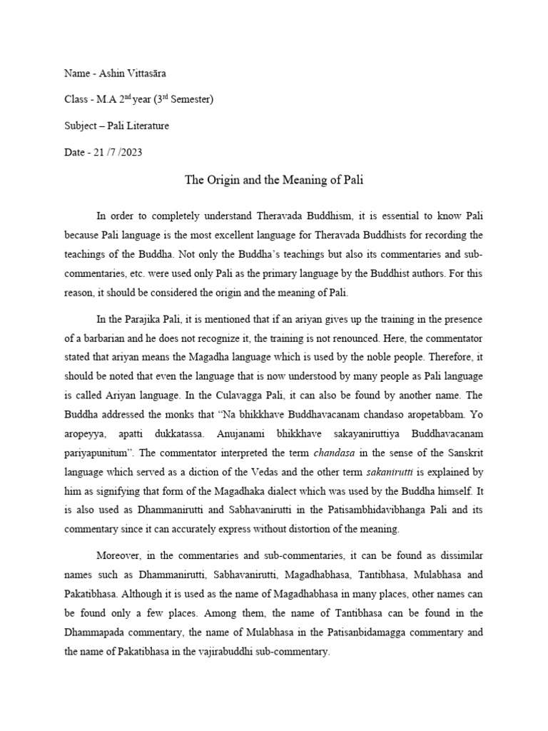 The Origin of Pali | PDF | Pali | Buddhist Texts