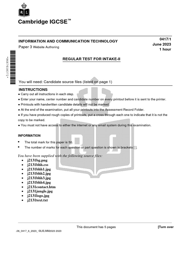 IGCSE ICT 0417 - Intake 2 - Question Paper June - Regular Test | PDF ...